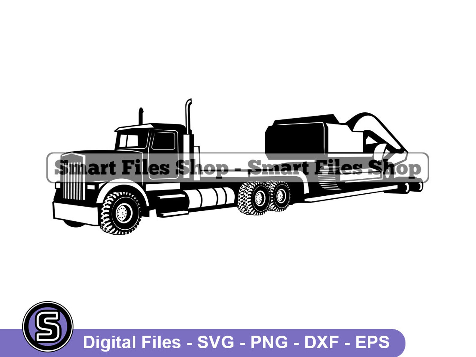 Lowboy Truck Hauling an Excavator Svg, Lowboy Trailer Svg, Truck Svg ...