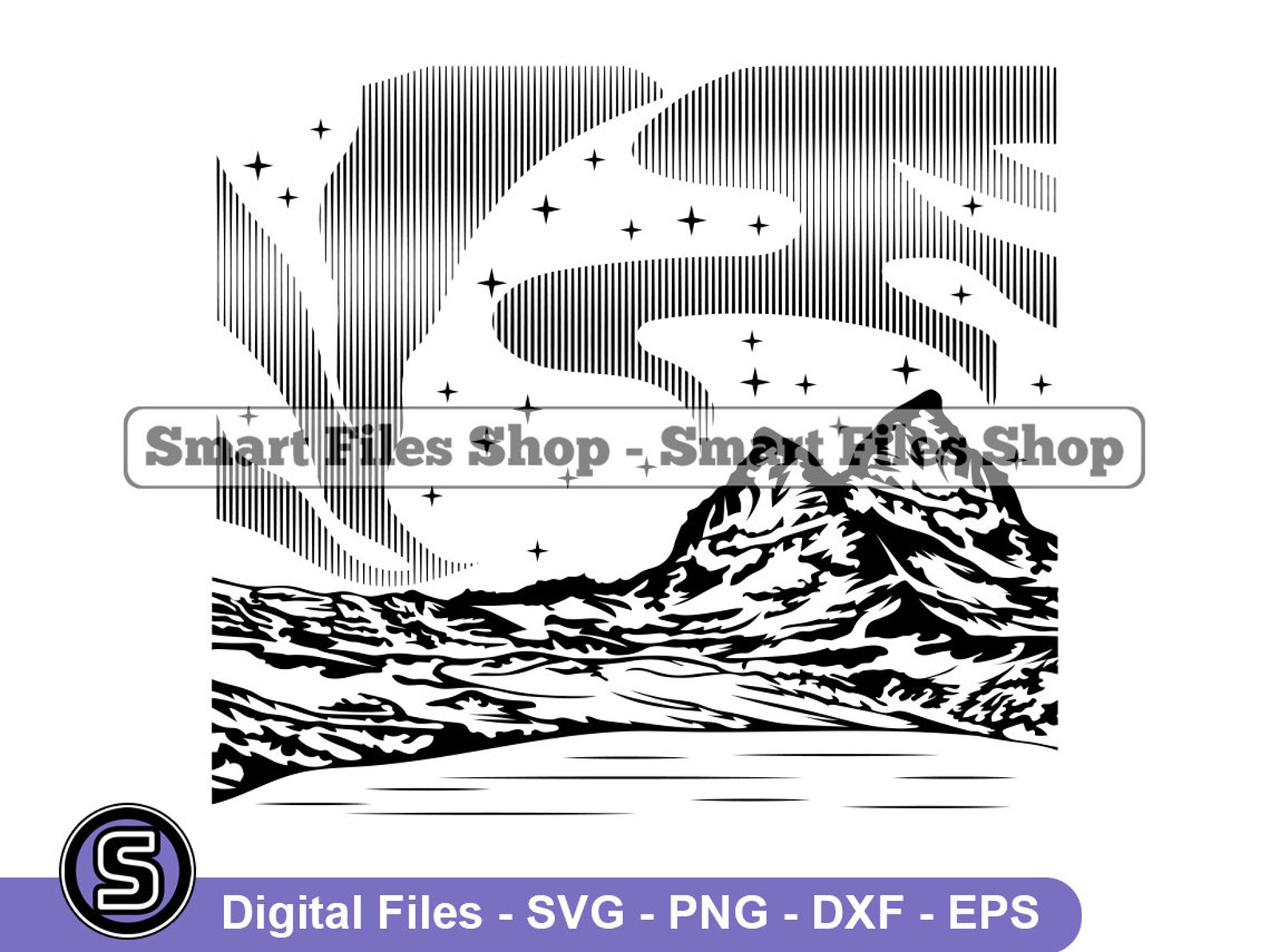Northern Lights #2 SVG, Arctic Svg, Mountains Svg, Northern Lights Dxf ...