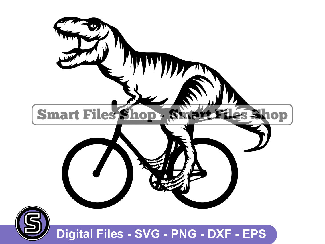 T-rex Riding Bicycle #2 Svg, T-rex Svg, Bicycle Svg, T-rex Dxf, T-rex ...