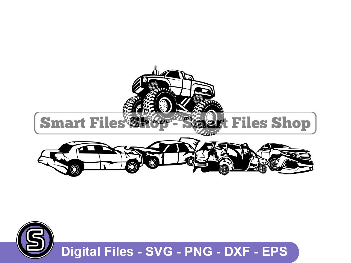 Monster Truck Smashing Cars Svg, Monster Truck Svg, Demolition Derby ...