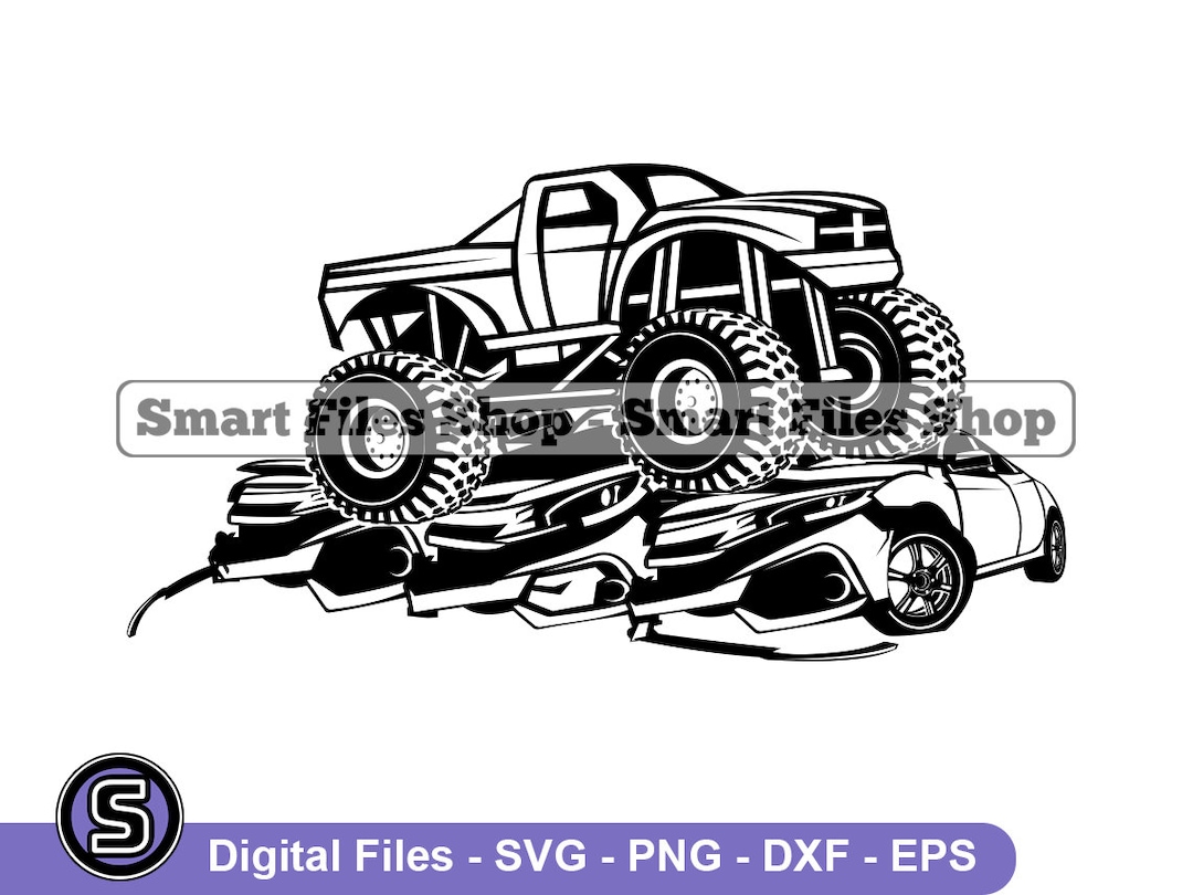 Monster Truck Smashing Cars #2 Svg, Monster Truck Svg, Demolition Derby ...