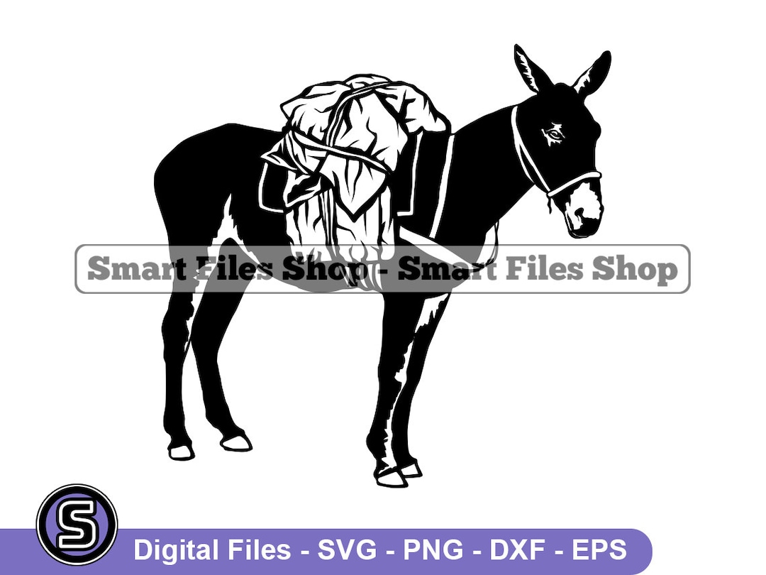 Mule Loaded With Cargo Svg, Mule Svg, Farm Animals Svg, Mule Dxf, Mule ...