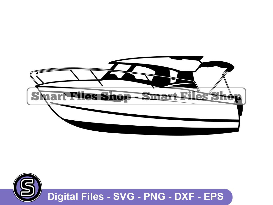 Cabin Cruiser #2 Svg, Speedboat Svg, Yacht Svg, Cabin Cruiser Dxf ...