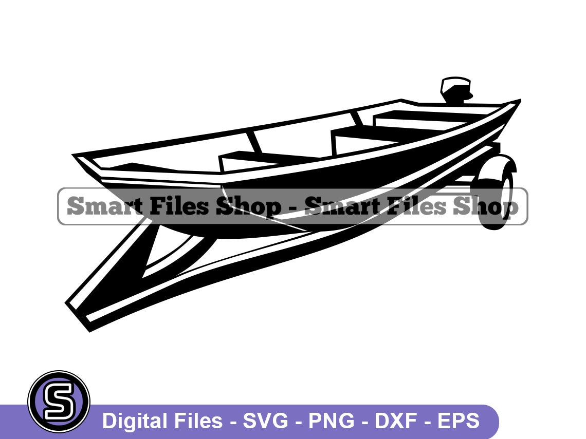 Jon Boat on Trailer Svg, Jon Boat Svg, Motor Boat Svg, Boat Svg, Jon ...
