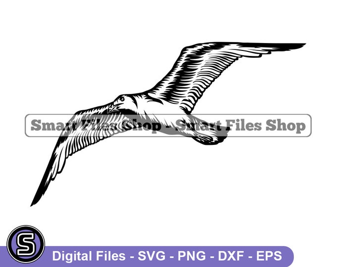 Flying Seagull Svg. Vector Cut File for Cricut, Silhouette, Pdf Png Eps ...