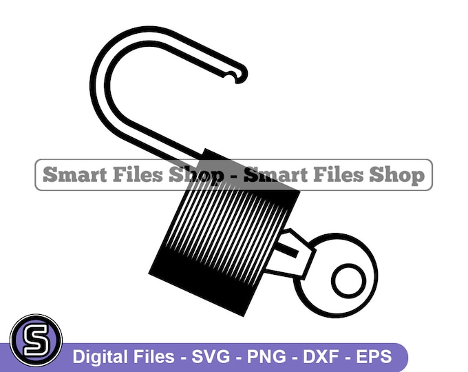 Square Lock Vector Clipart / Outline & Stamp Drawing Graphic / Open and ...