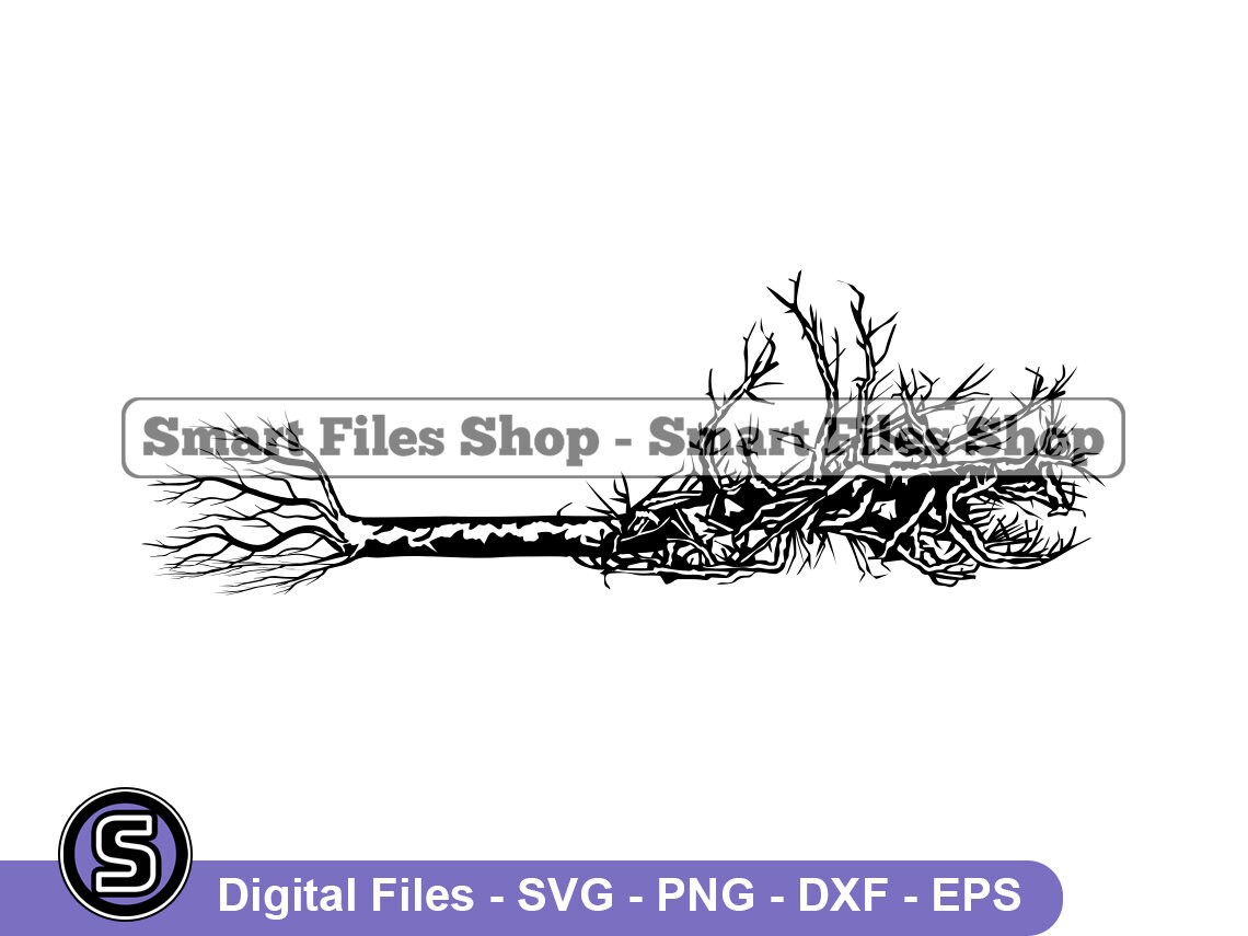 Fallen Tree With Roots Svg, Tree Svg, Uprooted Tree Svg, Tree Dxf, Tree ...