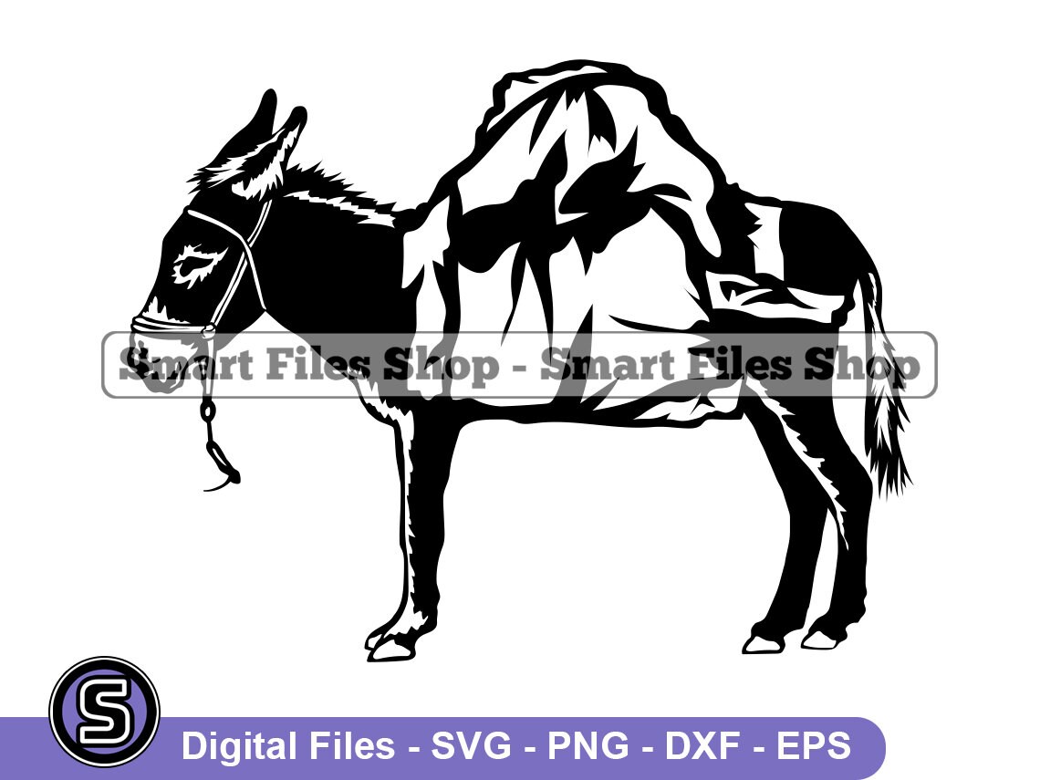 Burro cargado con carga svg, burro svg, animales de granja svg, burro ...