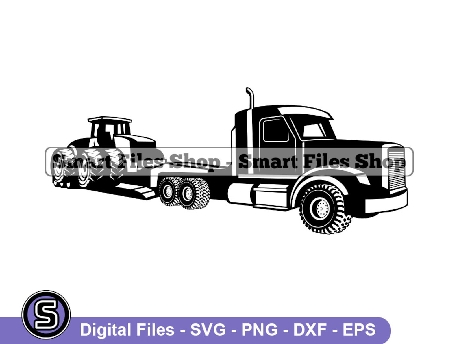 Lowboy Trailer Truck Hauling Tractor Svg, Lowboy Trailer Svg, Truck Svg ...