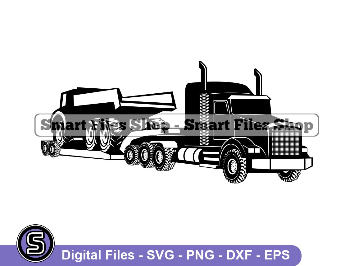 Lowboy Trailer Truck Svg, Truck Svg, Trucker Svg, Trucking Svg, Lowboy ...