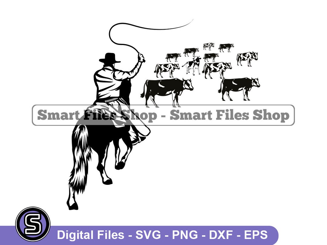Cowboy and Herd of Cattle #3 Svg, Cow Svg, Cattle Svg, Heifer Svg ...