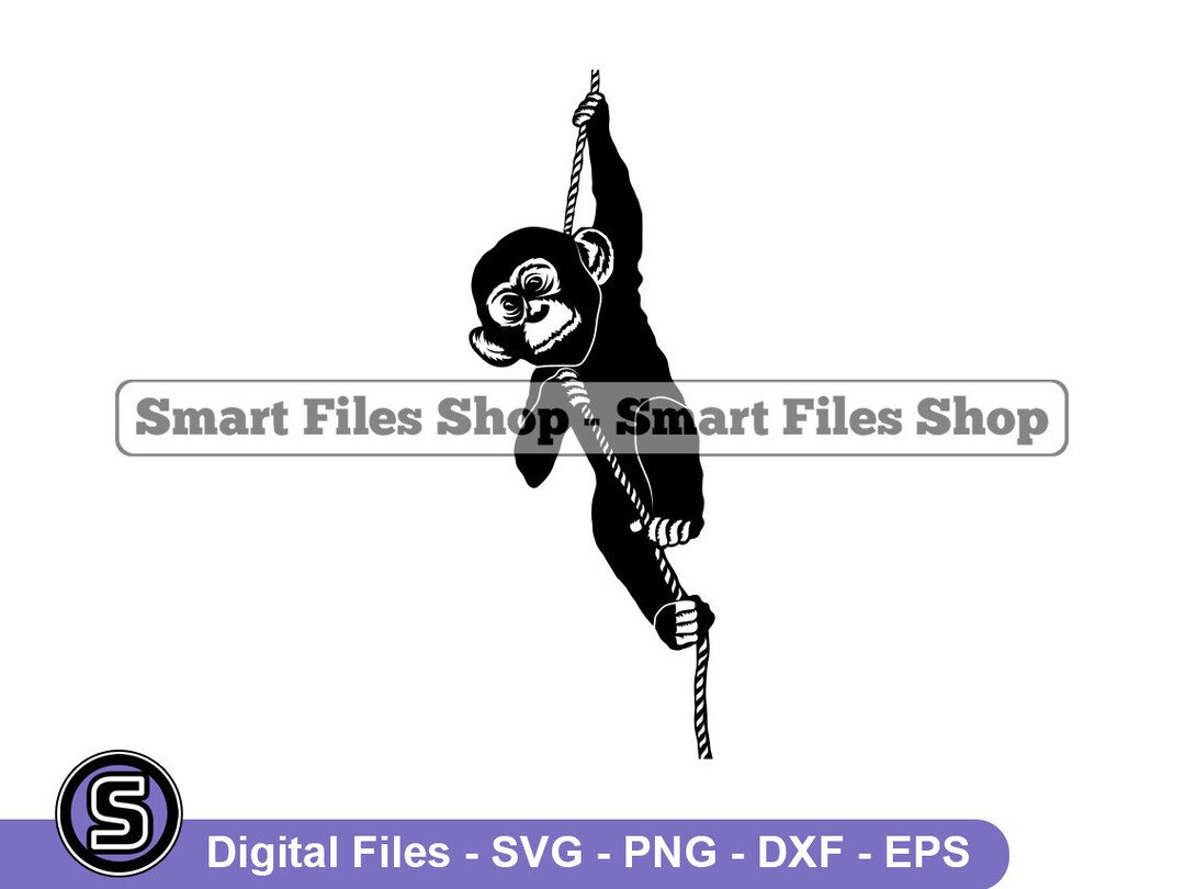 Monkey Hanging on A Rope #2 Svg, Monkey Svg, Monkey Dxf, Monkey Png ...
