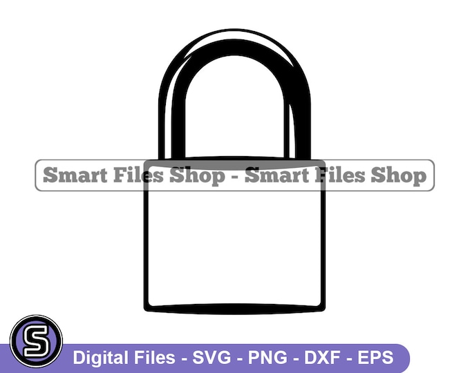 Rounded Lock Vector Clipart / Outline & Silhouette Stamp Graphic / Open ...