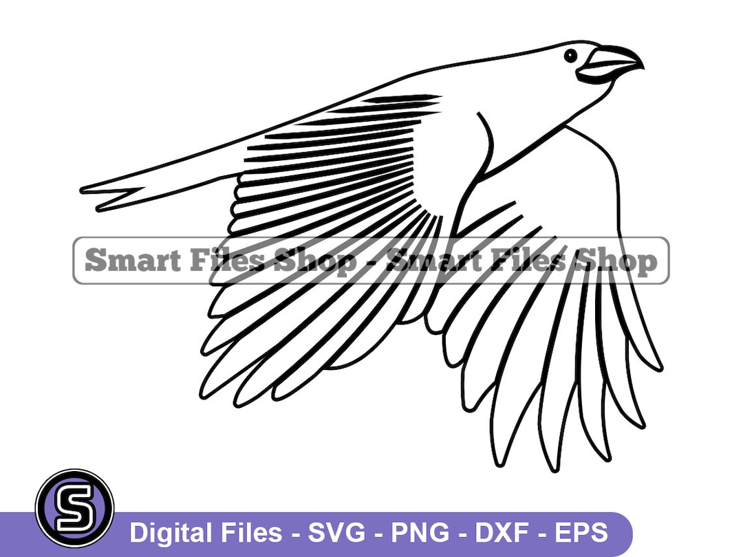 Raven Outline 3 Svg, Raven Svg, Crow Svg, Raven Dxf, Raven Png, Raven ...