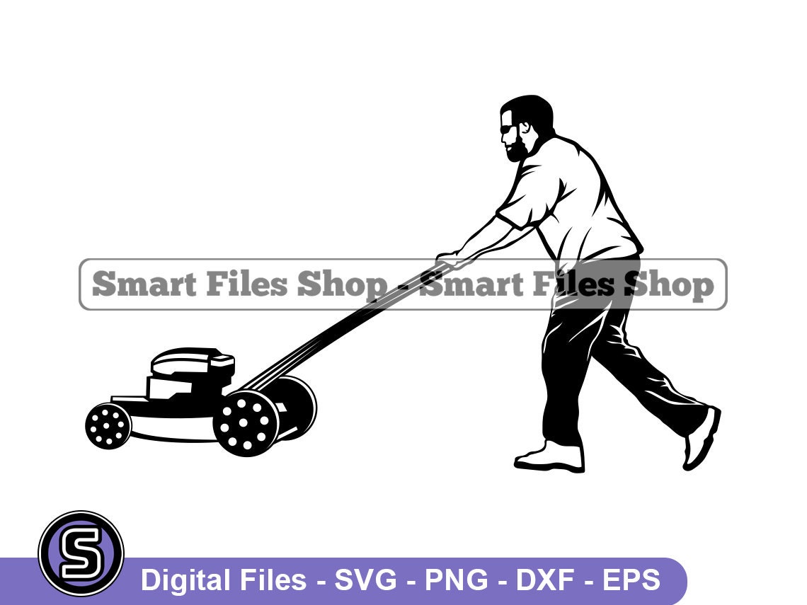 Man Lawn Mowing Svg, Lawn Mower Svg, Landscaping Svg, Landscaper SVG ...