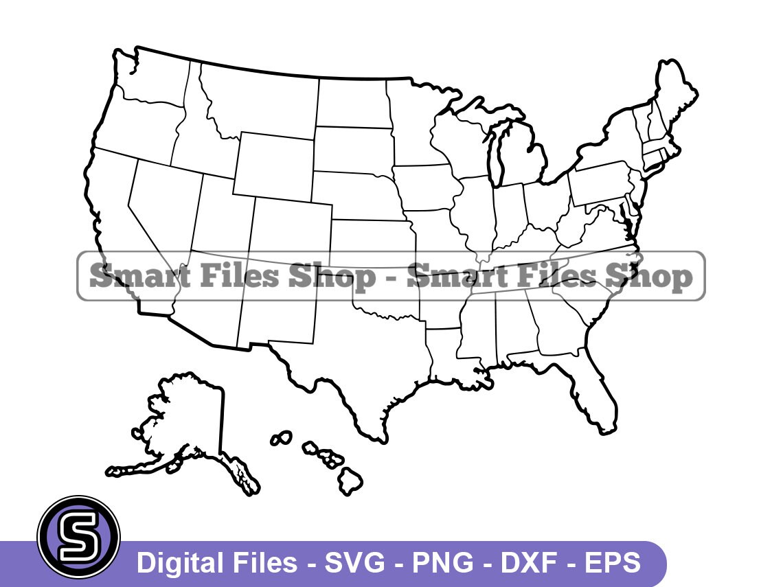 50 States Outline Svg 50 States Svg USA Map Svg US Map Svg - Etsy