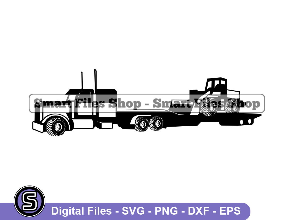 Lowboy Trailer Truck Hauling Bulldozer Svg, Lowboy Trailer Svg, Truck ...