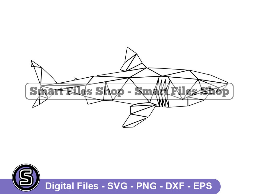 Geometric Shark Outline Svg, Great White Shark Svg, Geometric Animals ...