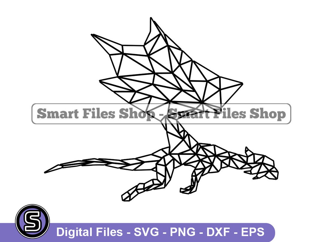 Geometric Dragon Outline Svg, Dragon Svg, Geometric Animals Svg ...