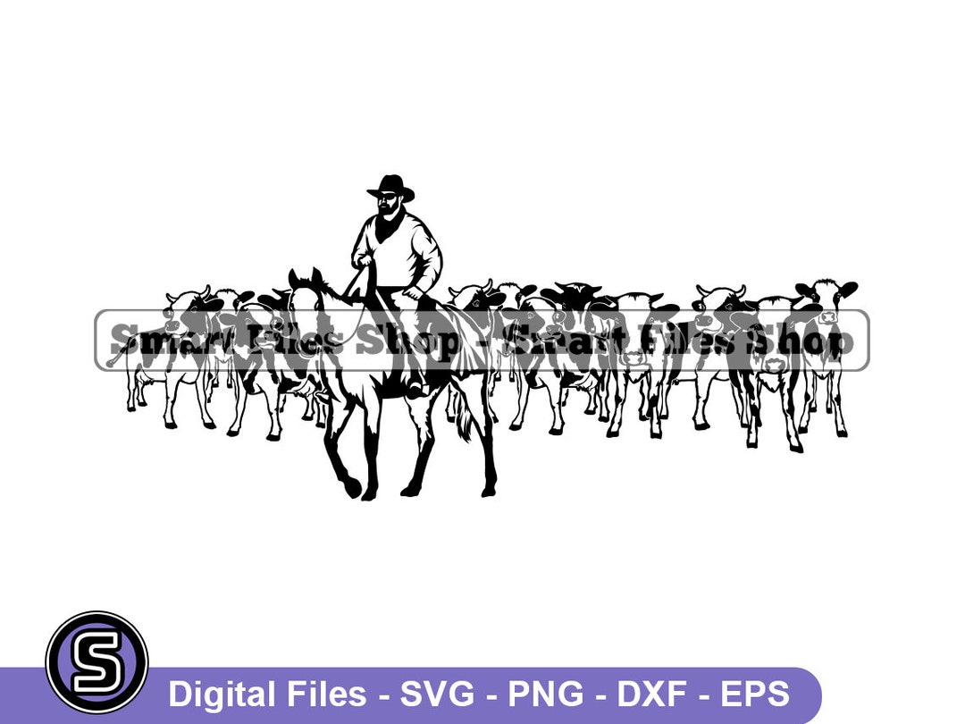 Cowboy and Herd of Cattle Svg, Cow Svg, Cattle Svg, Heifer Svg, Rancher ...