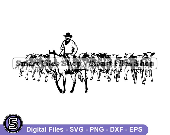 Cowboy Herding Cows Svg, Cattle Svg, Cowboy Life Scene Svg, Farm Life ...