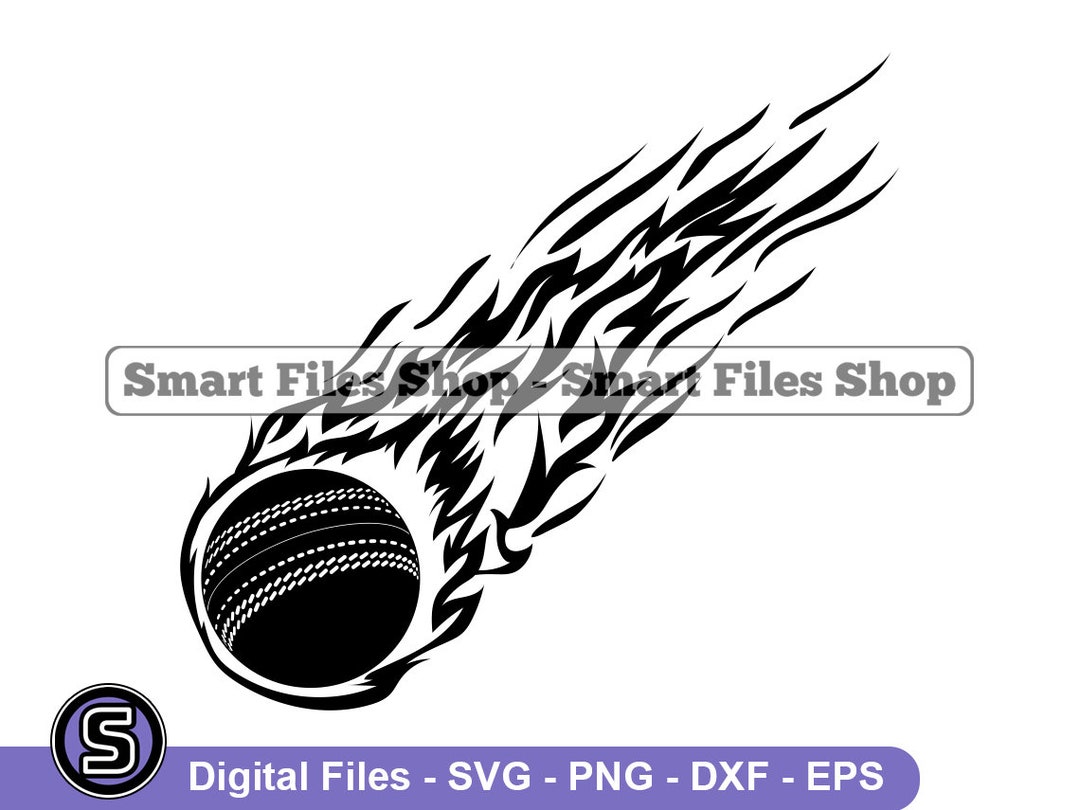 Flaming Cricket Ball #2 Svg, Cricket Svg, Cricket Ball Dxf, Cricket ...