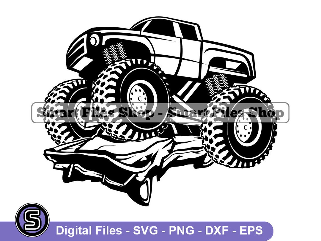 Monster Truck Smashing Car Svg, Monster Truck Svg, Demolition Derby Svg ...