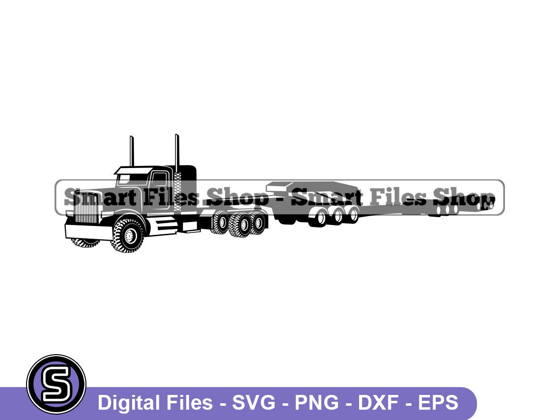 Lowboy Trailer Truck #3 Svg, Truck Svg, Trucker Svg, Trucking Svg ...