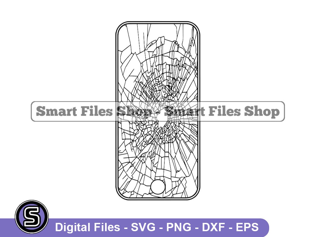 Smashed Phone Outline Svg, Broken Phone Svg, Smartphone Svg, Cracked ...