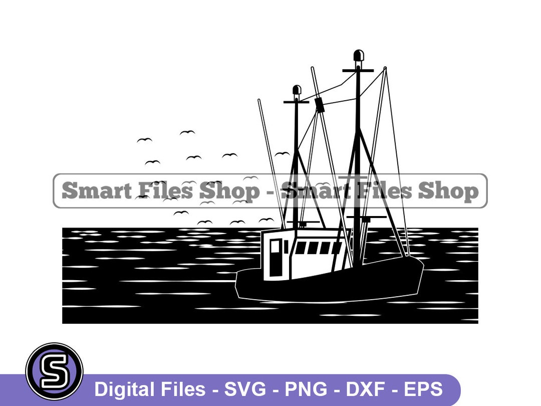 Fishing Boat at Sea Svg, Fishing Ship Svg, Fishermen Svg, Fishing Boat ...