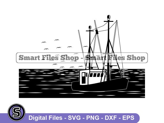 Fishing Boat at Sea Svg Fishing Ship Svg Fishermen Svg - Etsy