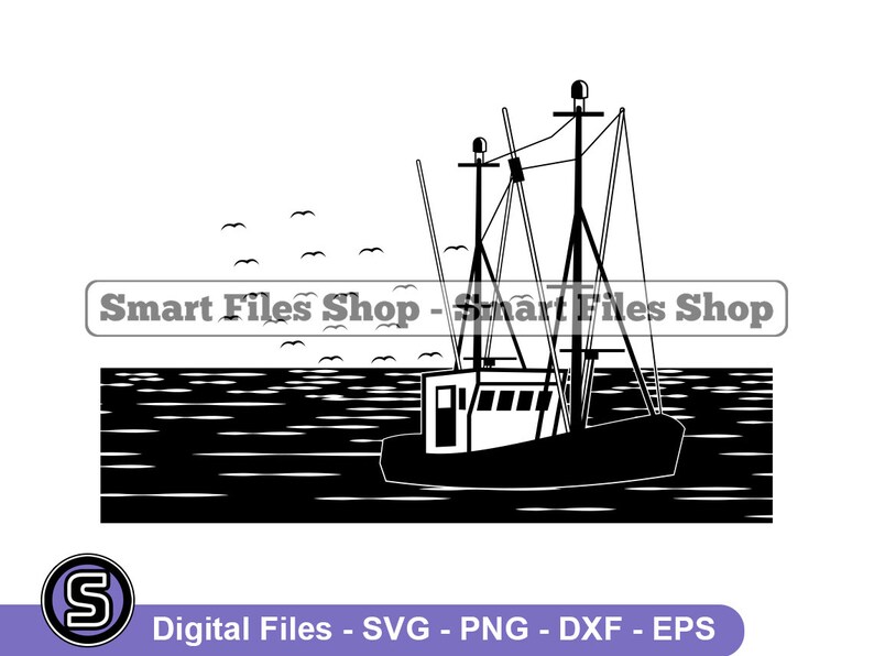 Fishing Boat at Sea Svg Fishing Ship Svg Fishermen Svg - Etsy