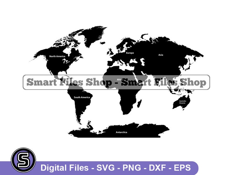 World Map SVG, World Map Svg, 7 Continents Svg, World Map Dxf, World ...