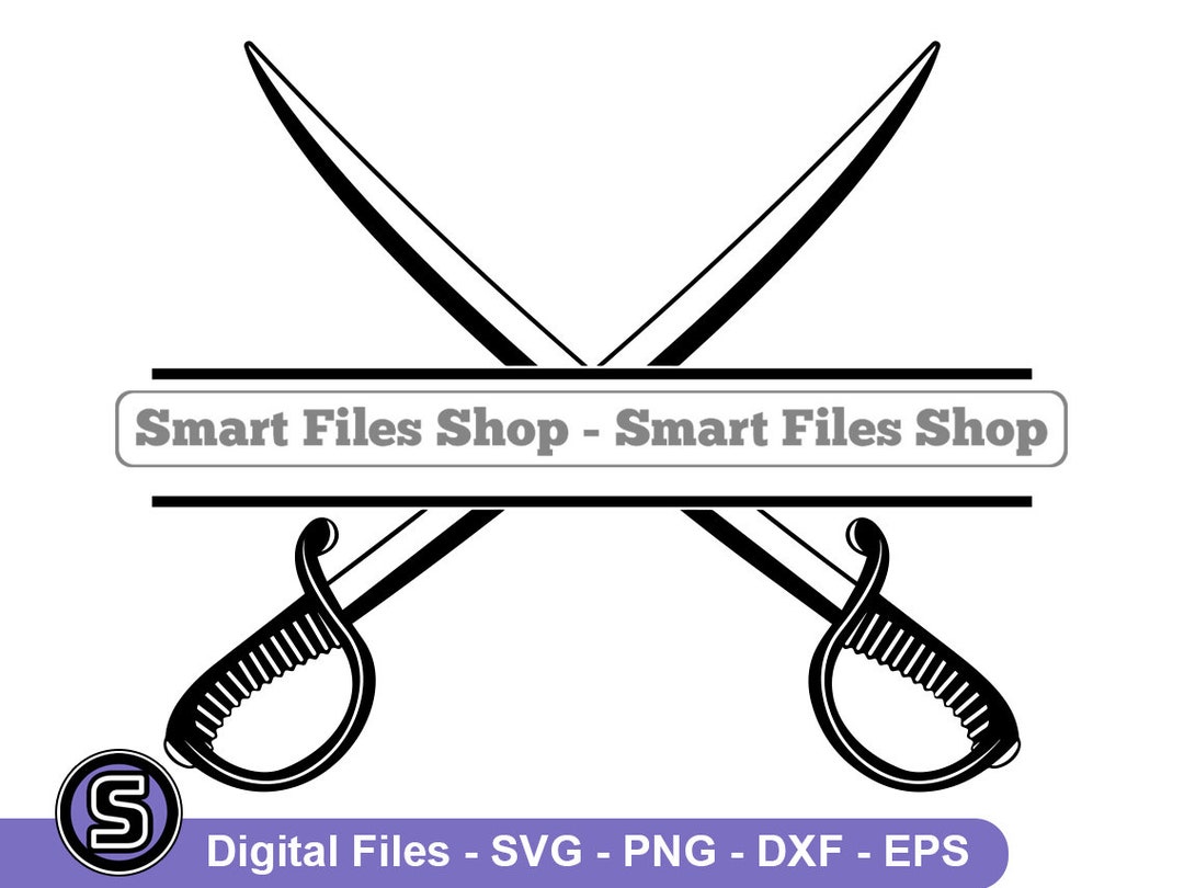 Sword Split Monogram Svg Sable Svg Cutlass Svg Sword Svg Sword Logo