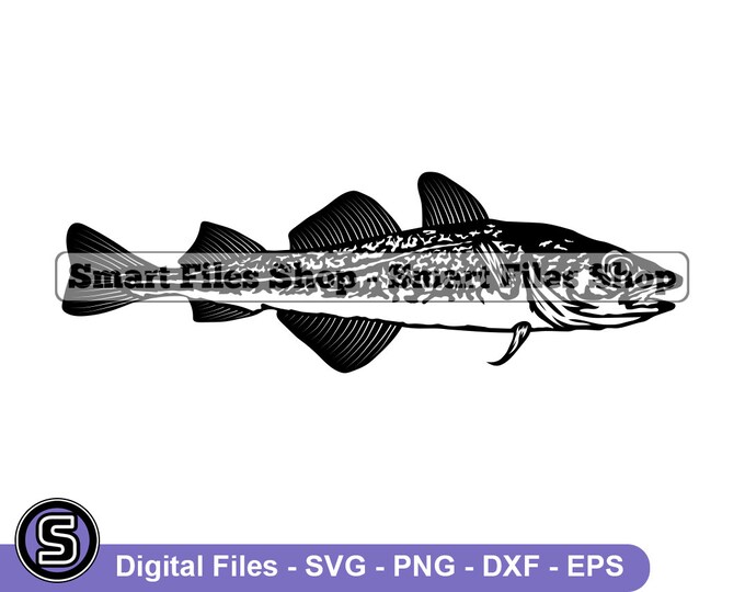 Atlantic Cod or Codling Fish Swimming up Woodcut Black and White Svg ...