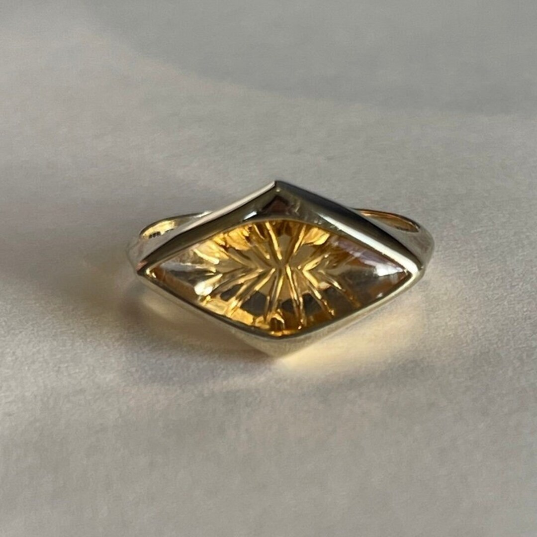 Rare Vintage 10k Yellow Gold Citrine Ring With Stunning Cut, Size 8, 3. ...