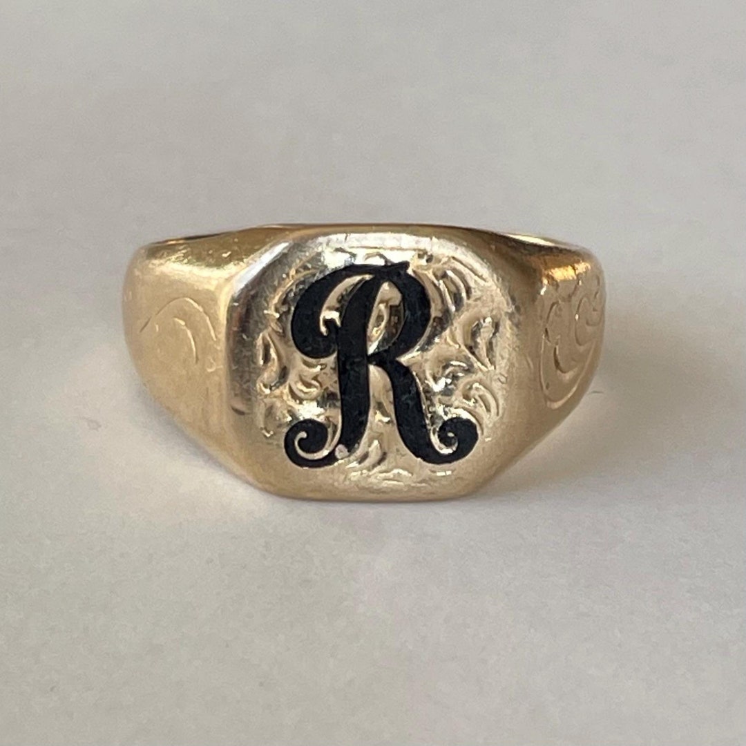 Heavy Antique 14K Gold Initial r Signed Ring, 11.6 Grams, Size 10.5 ...