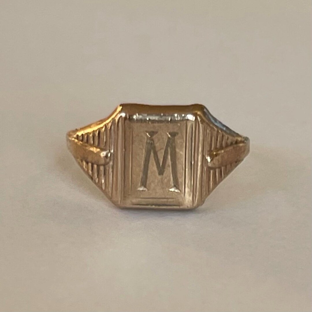 Very Special Art Deco 10K Gold Vintage Initial Signet m Pinky Ring With ...