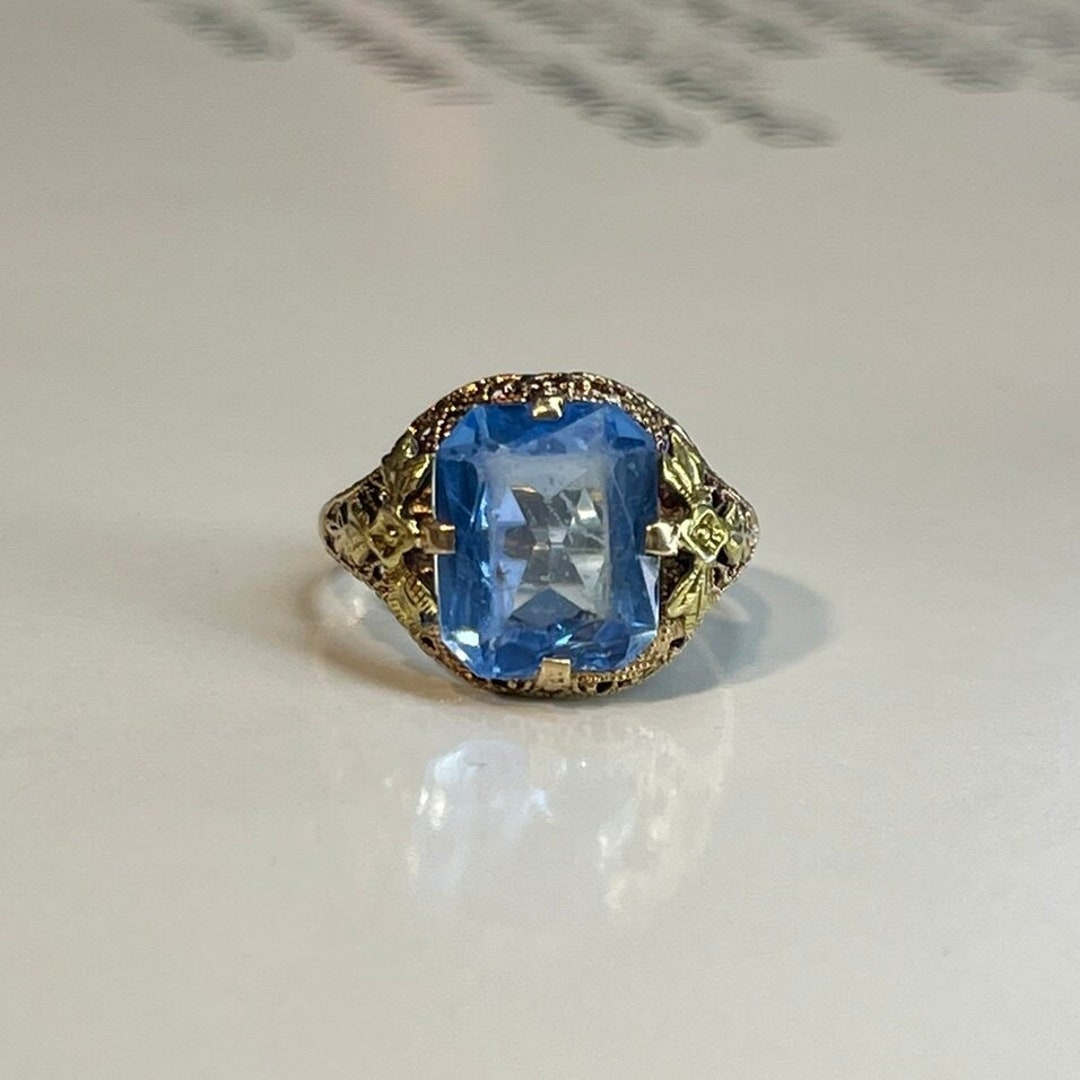 Vintage 10K Gold Ring With Blue Glass Stone, 1,83 Grams, Size 4.25 - Etsy
