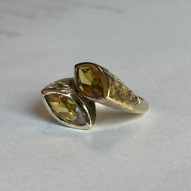Brutalist Heavy 10K Dason Gold 1940s Marquise Cut Citrine Dason Ring, Size 7, 8.1 Grams ...
