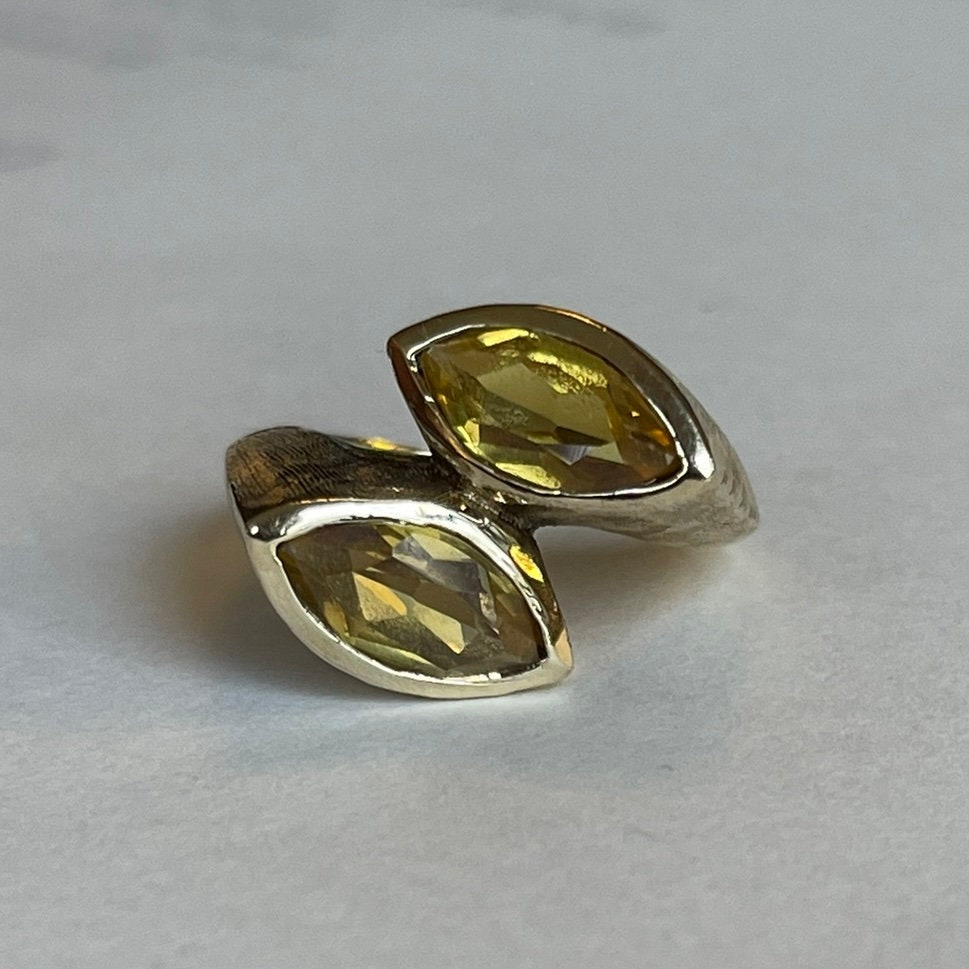 Brutalist Heavy 10K Dason Gold 1940s Marquise Cut Citrine Dason Ring, Size 7, 8.1 Grams ...
