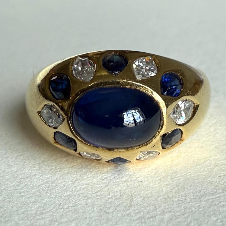 Rare Vintage 18K Domed Diamond and Sapphire Ring - Etsy