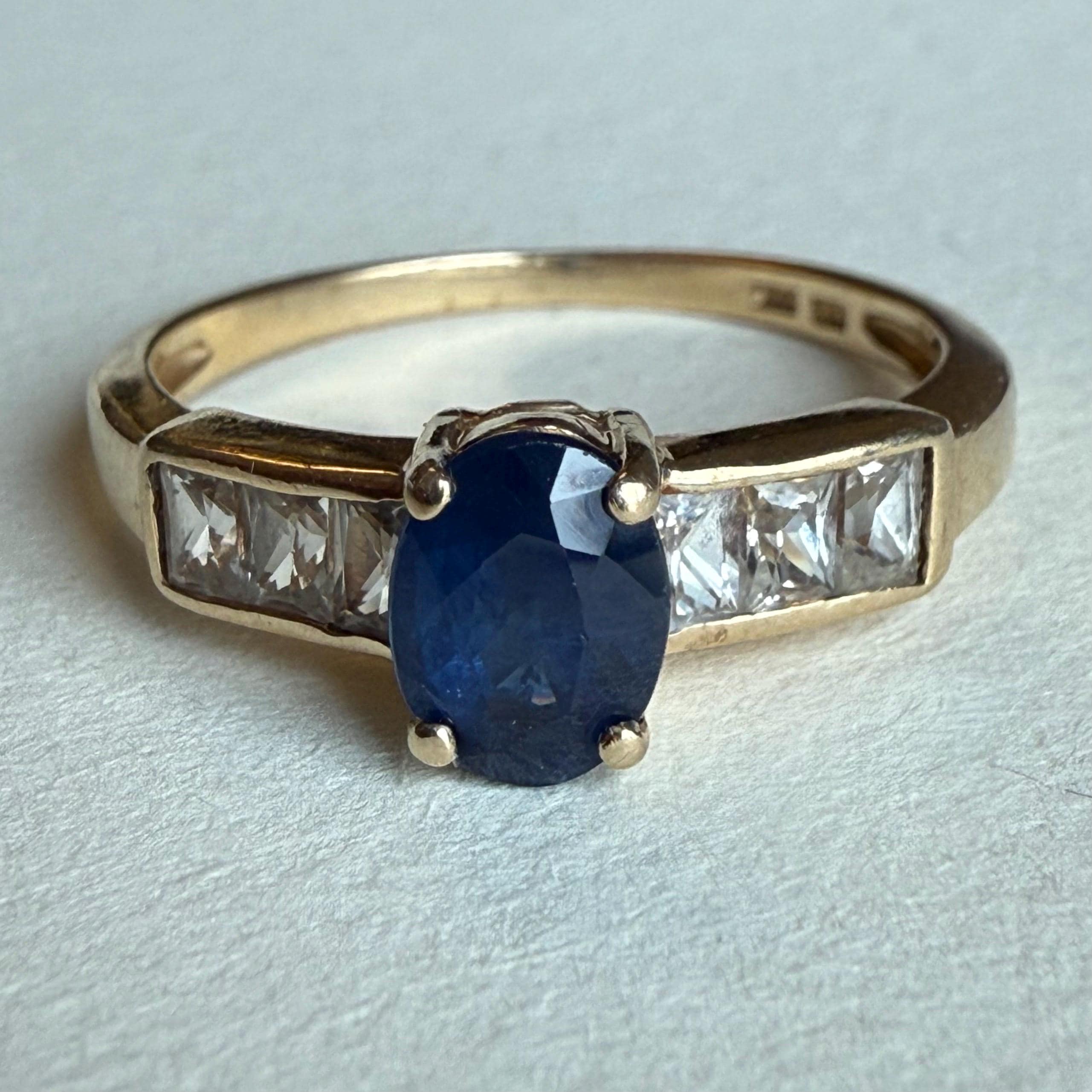 10K Gold Blue Topaz and White Topaz Ring - Etsy