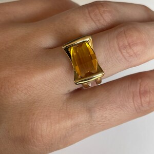 18K Stamped 14K Tested Fancy Cut Citrine Ring, Size 5.75, 5.02 Grams ...