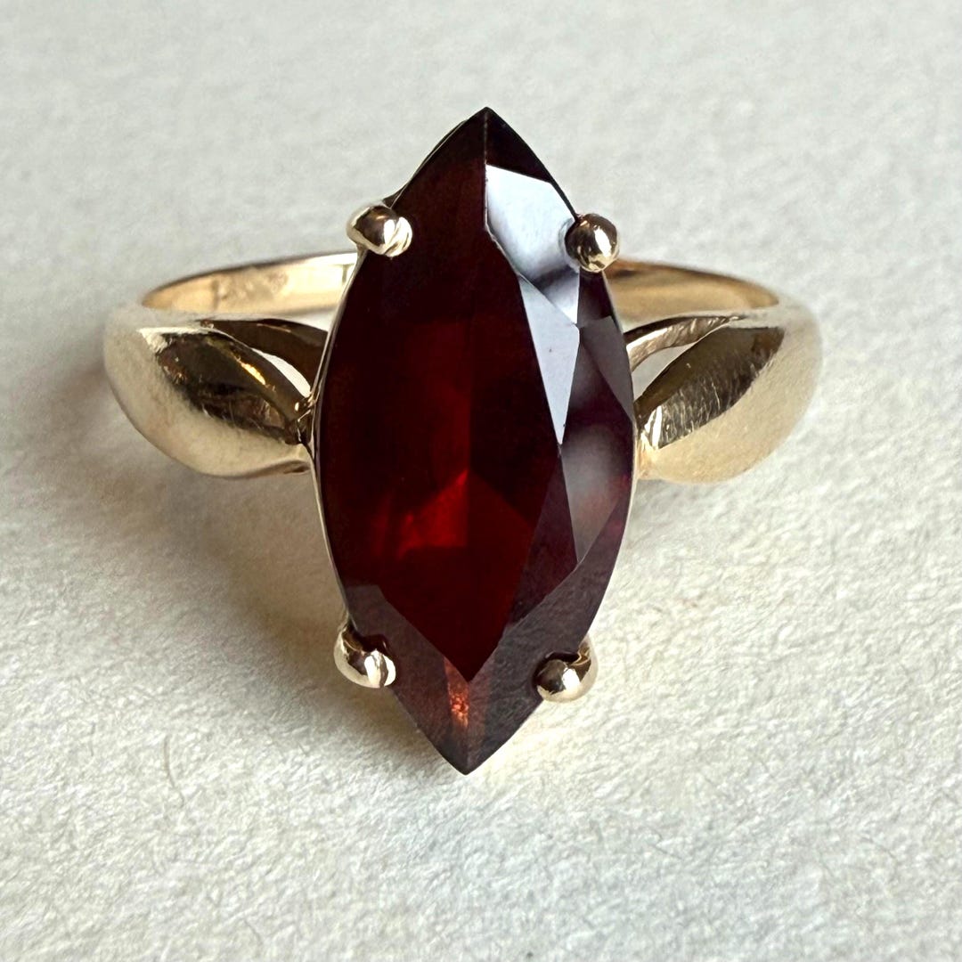 For Sam - Vintage Signed Fessenden & Co 14K Marquise Cut Garnet Ring, 2 ...