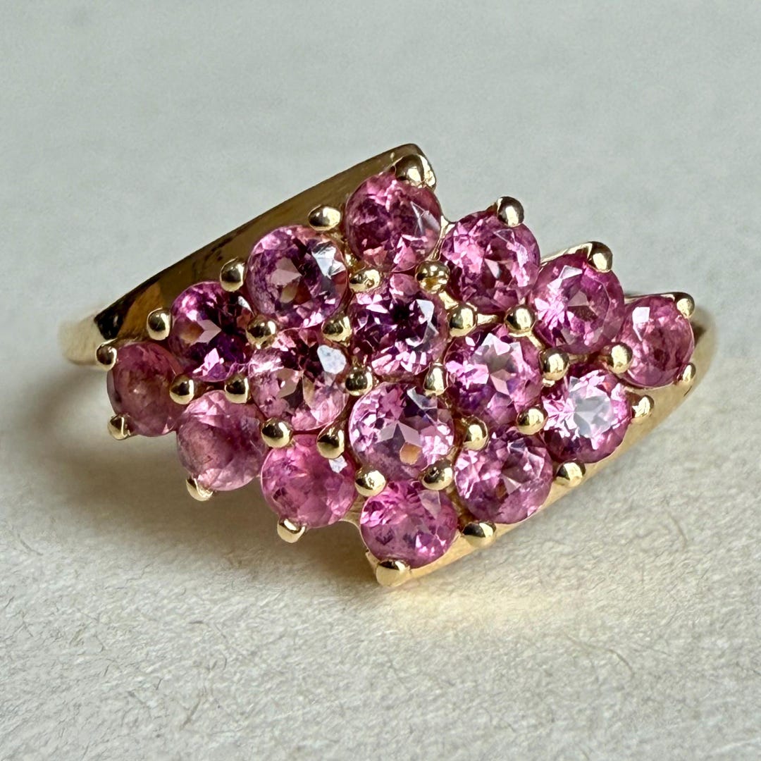 14K Chuck Clemency STS Pink Stone Cluster Ring, Size 7.5, 2.26grams - Etsy