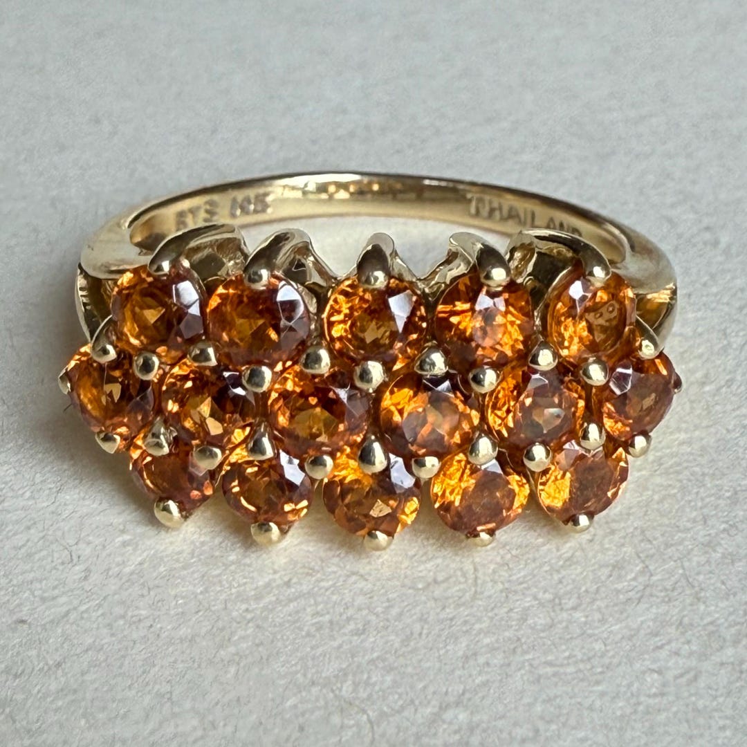 14K Chuck Clemency STS Orange Garnet Cluster Ring in 3 Row Setting ...