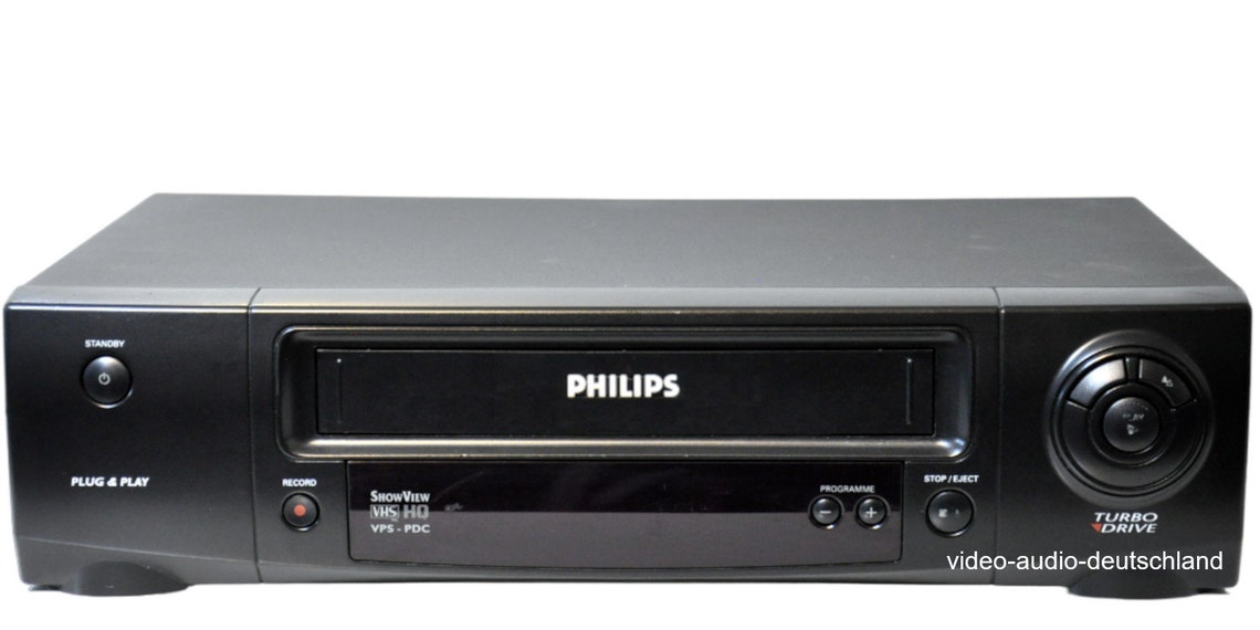 VHS videorecorder van Philips, zwart, met vervangende afstandsbediening, volledig functioneel ...