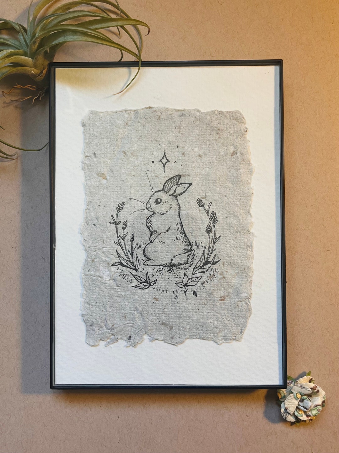 Bunny Original Ink Drawing on Handmade Paper - Etsy