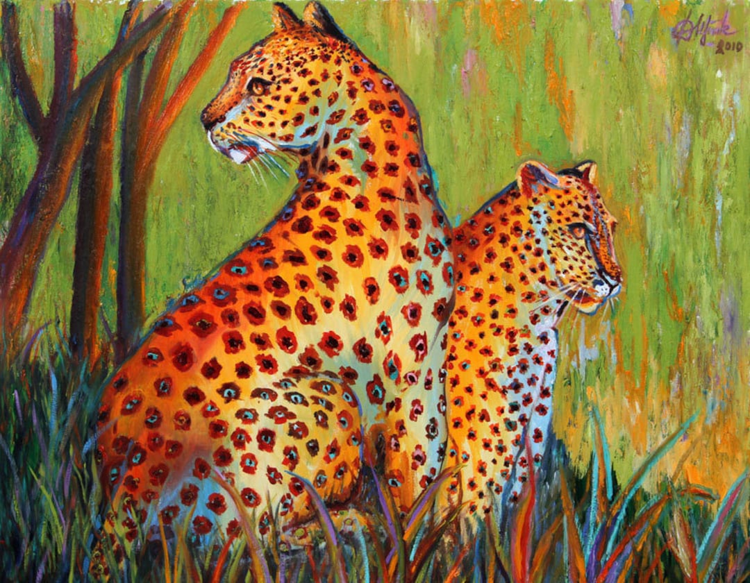 Fine Art Original Painting Print Two Leopards - Wildlife Leopard Print ...